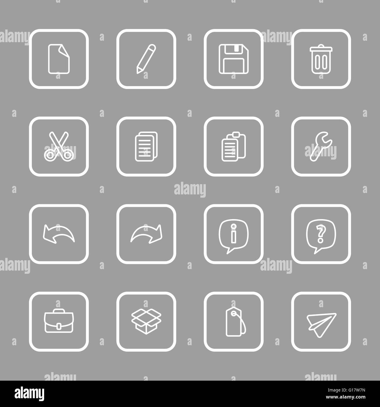[EPS10] white line web icon set with rounded rectangle frame for web, UI, infographic and mobile ...