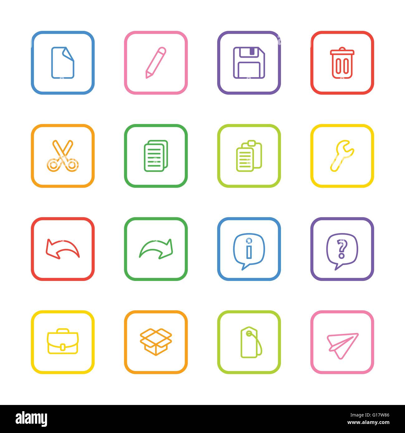 [EPS10] colorful line web icon set with rounded rectangle frame for web ...