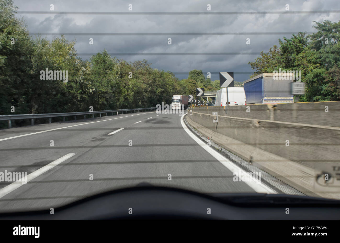 The traffic of the motorway from the back of a car Stock Photo - Alamy
