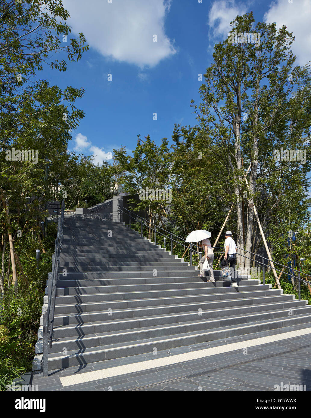Low level side view looking at entrance steps. Futako-Tamagawa ...