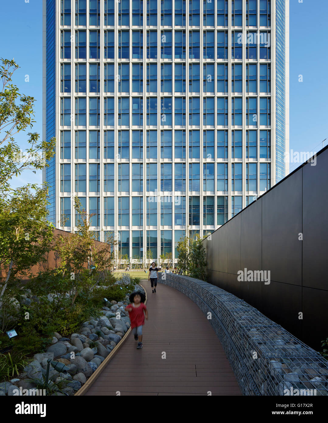 Overall view of office block from high level garden. Futako-Tamagawa ...