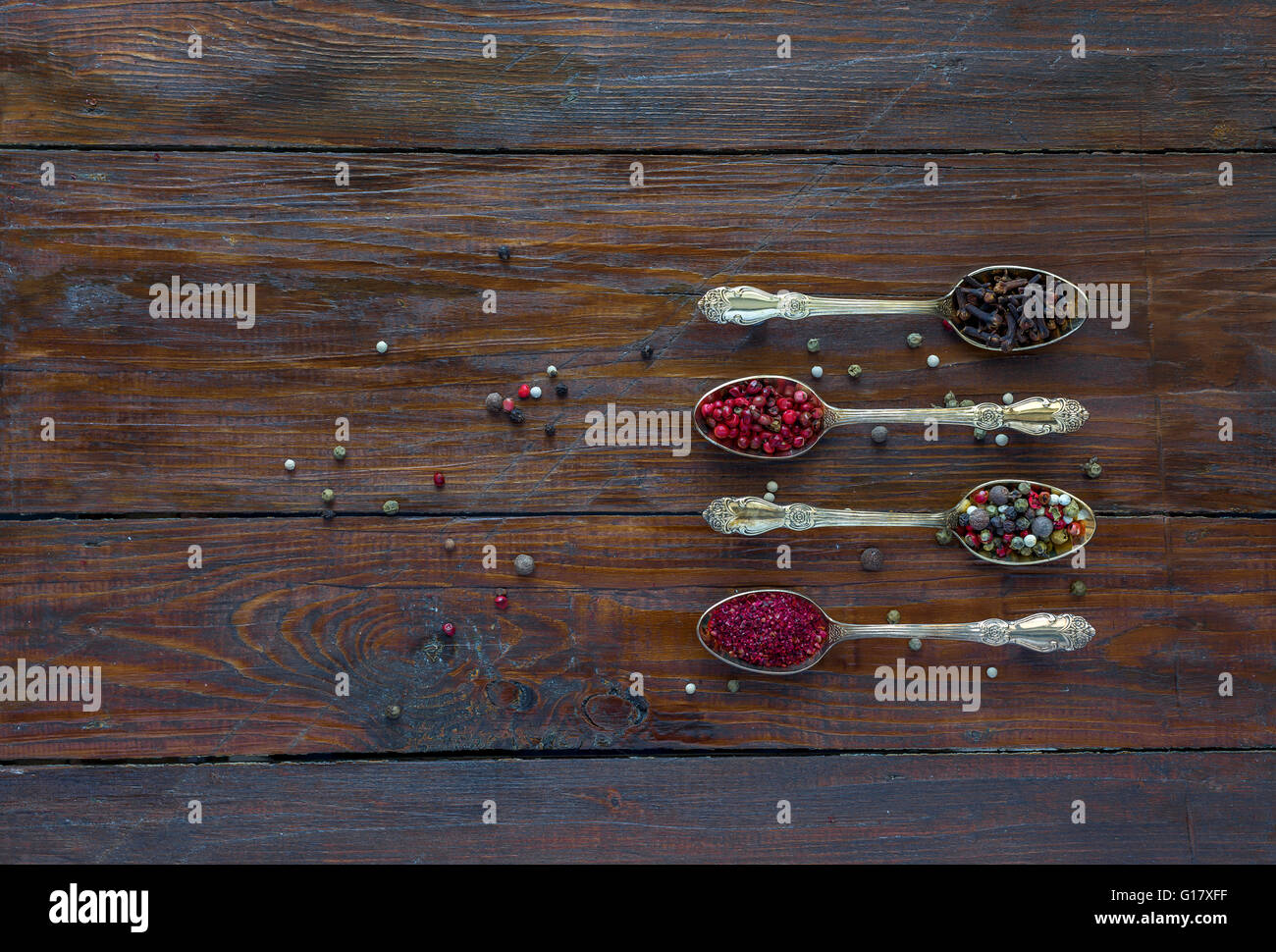 Variety of Eastern Spices in Golden Spoons Stock Photo - Alamy