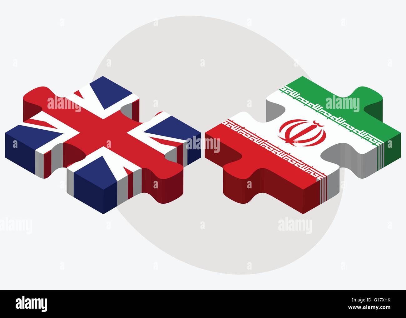 United Kingdom and Iran Flags in puzzle isolated on white background ...