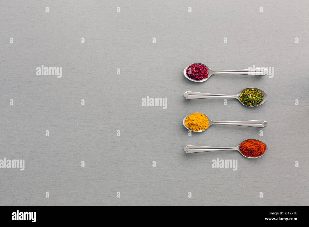 Variety of Eastern Spices in Silver Spoons Stock Photo - Alamy