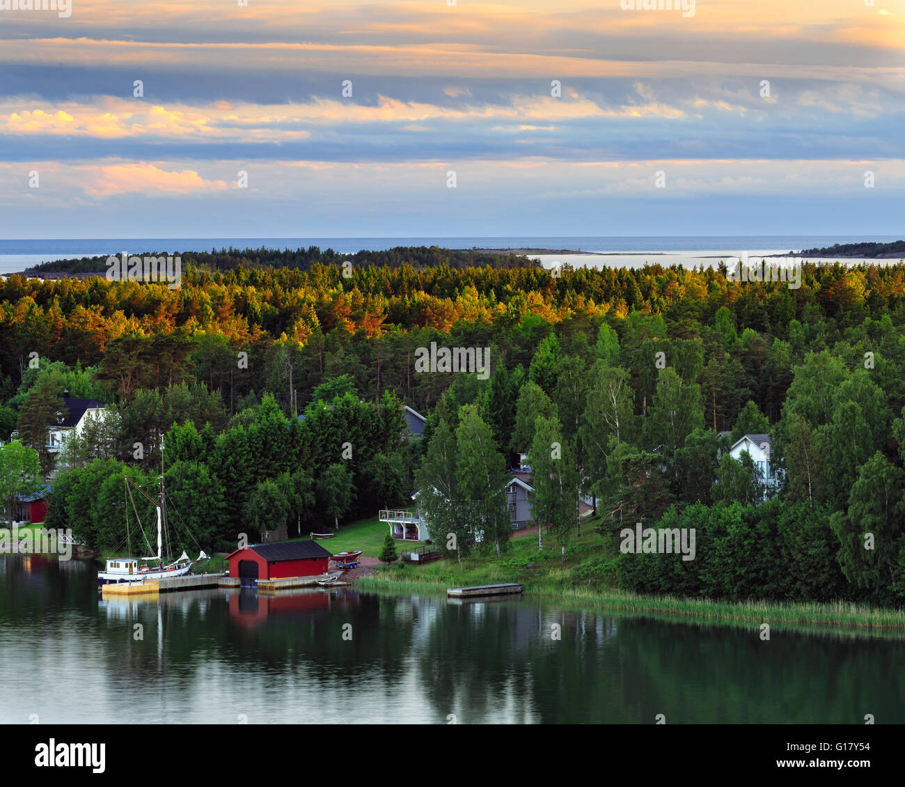 Åland islands archipelago landscape image with houses and trees Stock ...