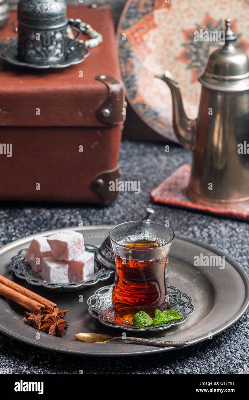 tea and turkish delight Stock Photo - Alamy