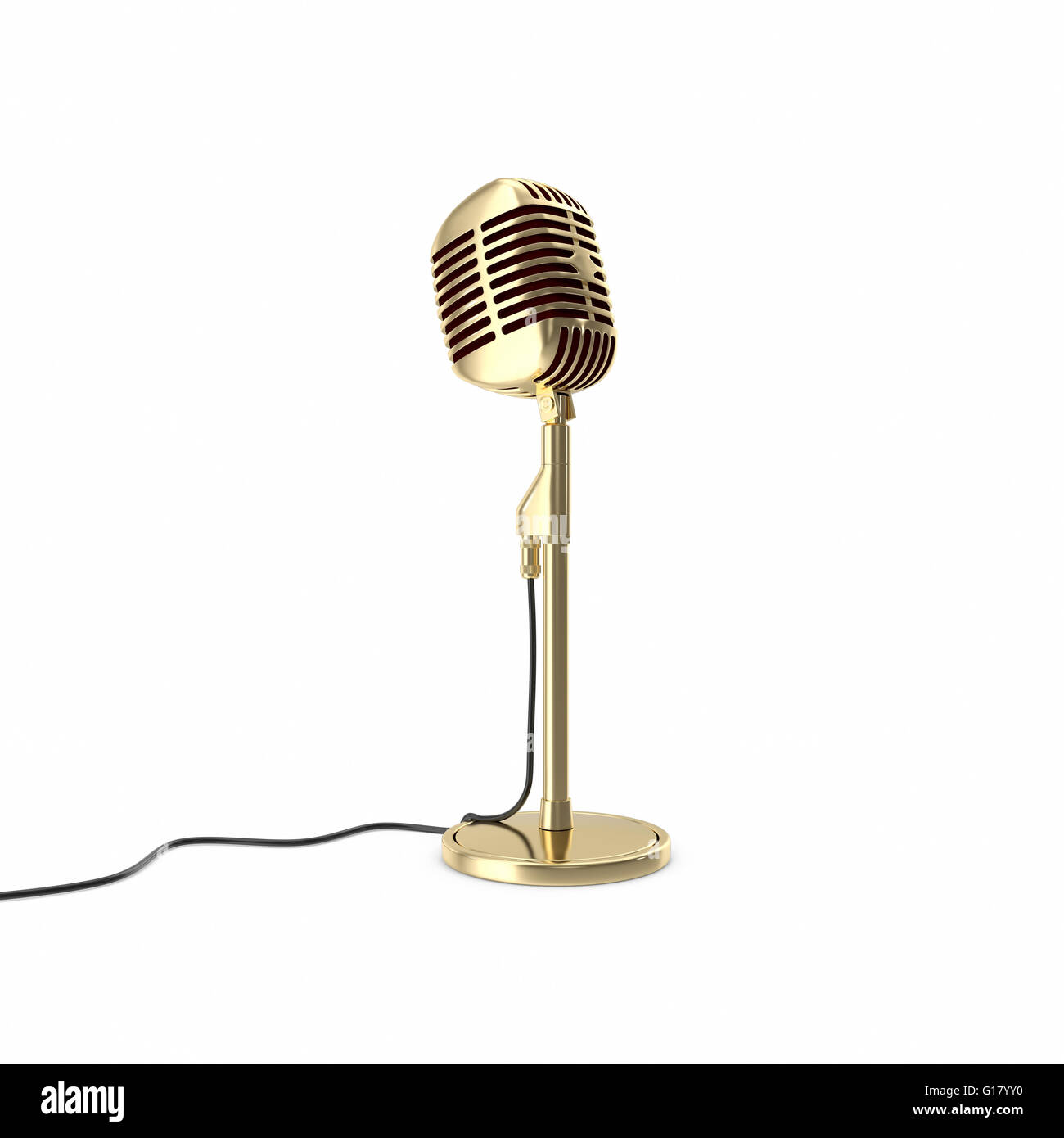 Vintage gold microphone on floor isolated on white Stock Photo - Alamy