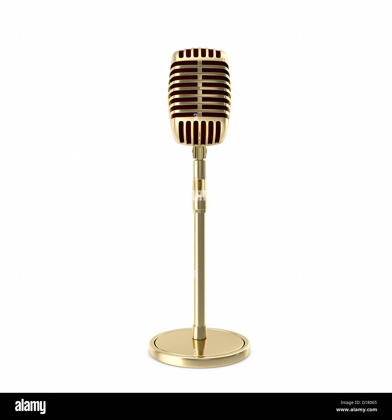 Vintage gold microphone on floor isolated on white Stock Photo - Alamy