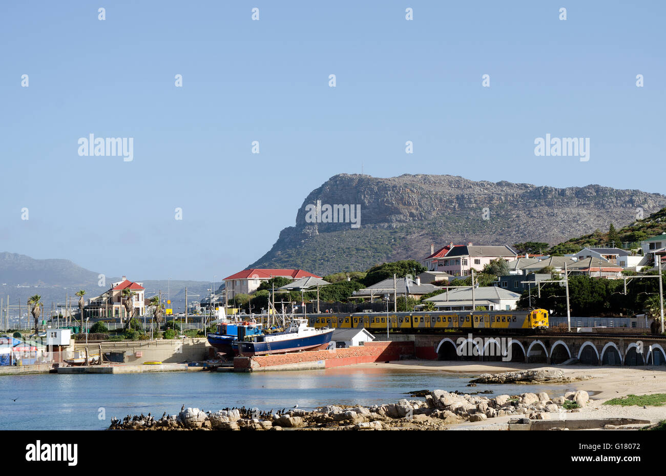 KALK BAY WESTERN CAPE SOUTH AFRICA . A suburban train on the coastal ...