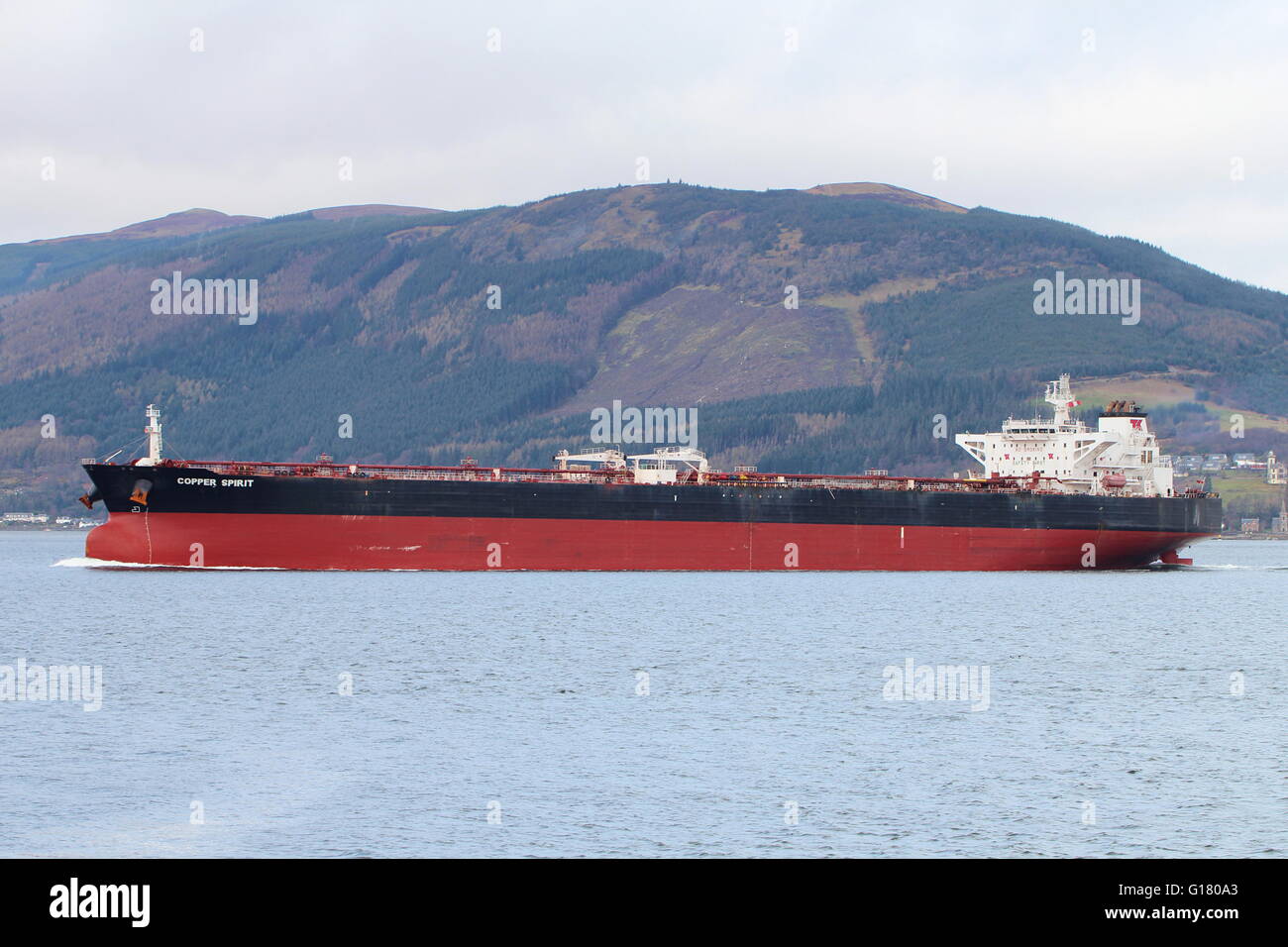 The crude oil tanker Copper Spirit heading down the Firth of Clyde ...