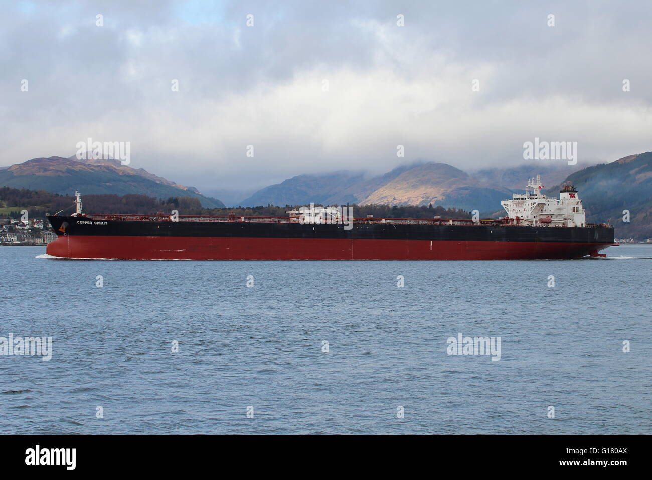 The crude oil tanker Copper Spirit heading down the Firth of Clyde ...