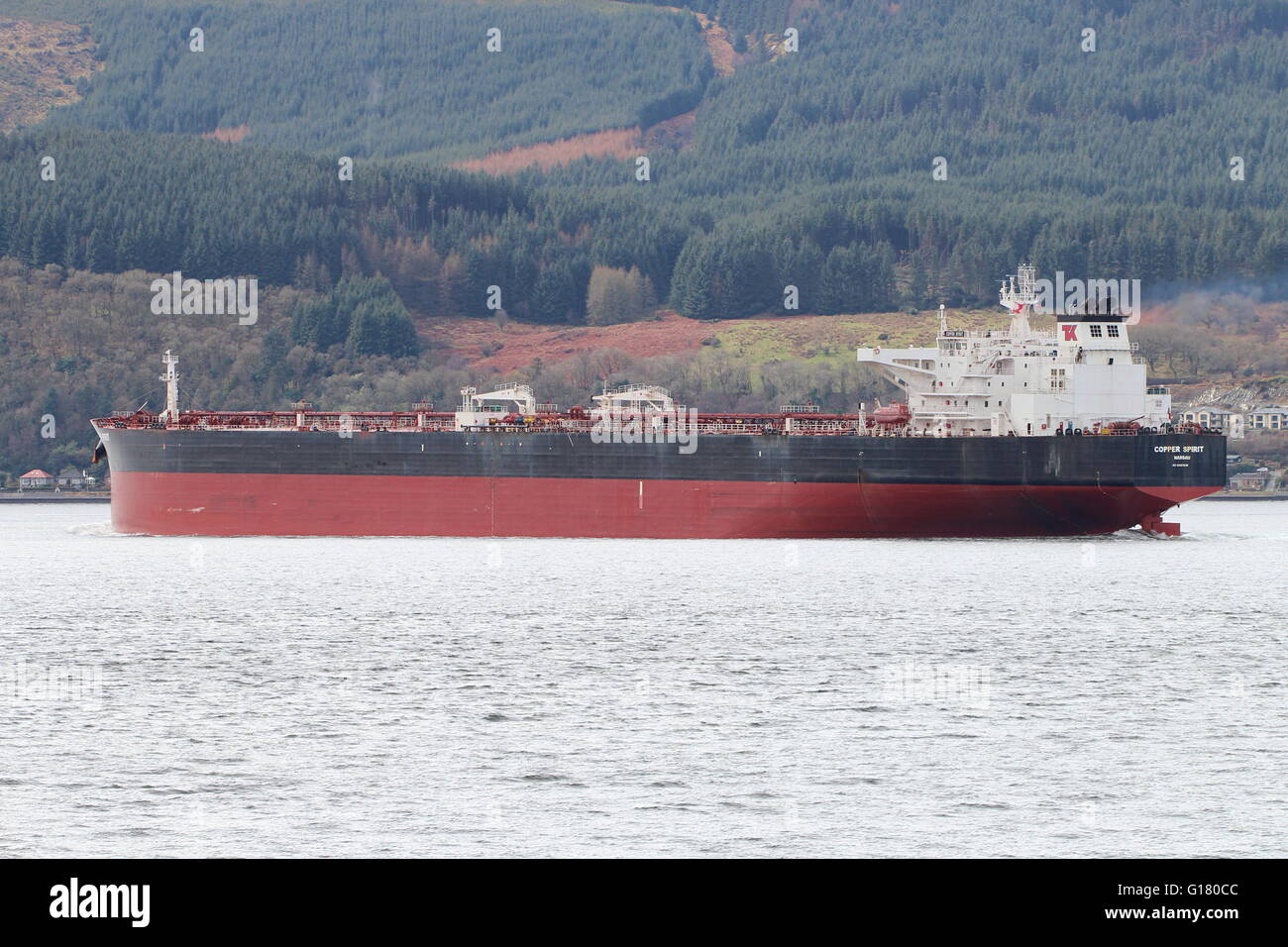 The crude oil tanker Copper Spirit heading down the Firth of Clyde ...