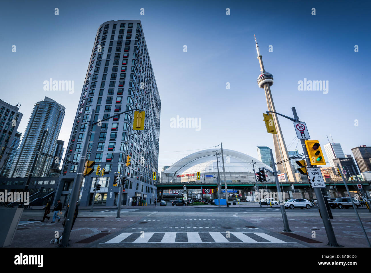Queens Quay West and modern buildings at the Harbourfront, in Toronto ...
