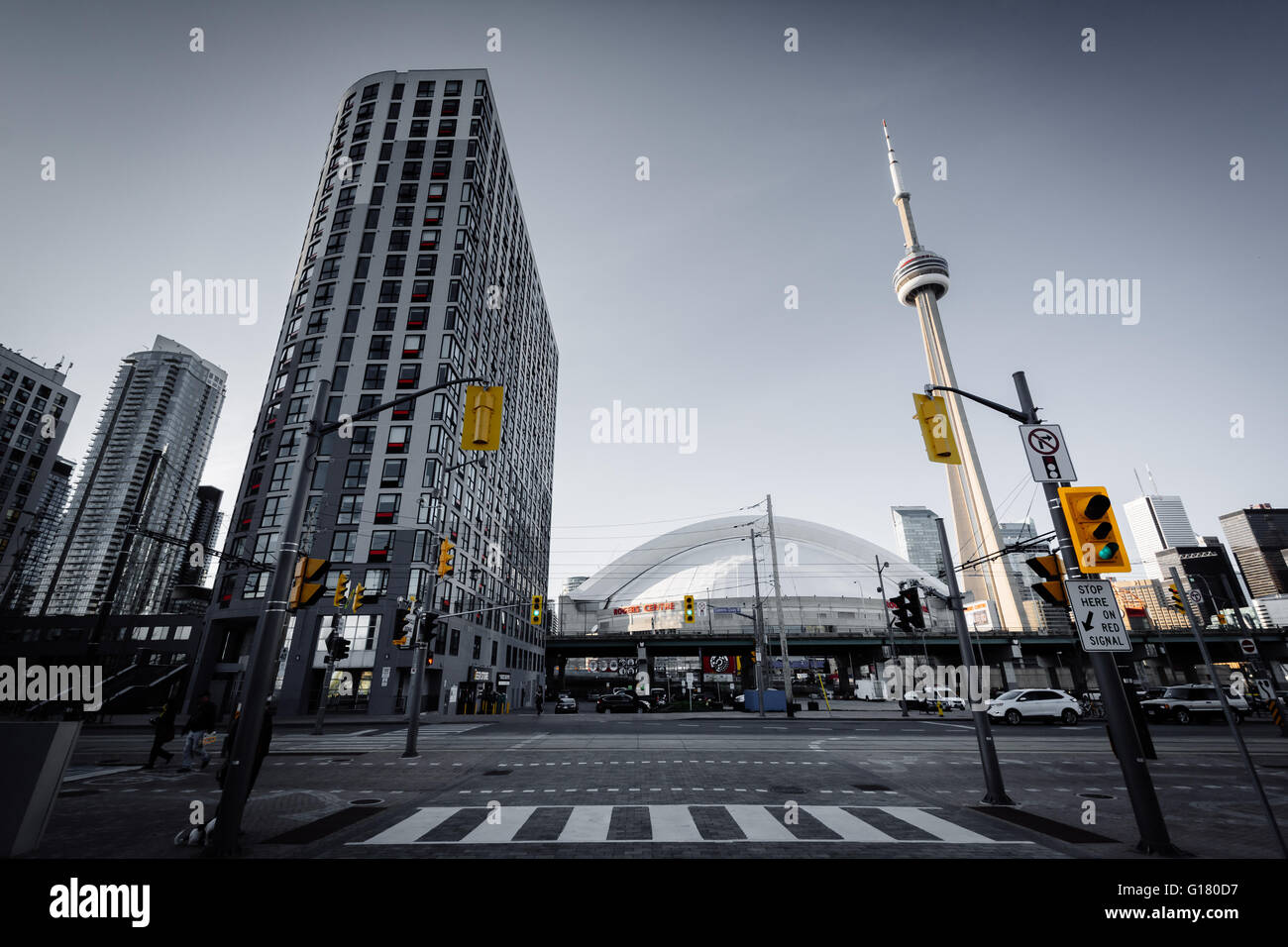 Queens Quay West and modern buildings at the Harbourfront, in Toronto ...