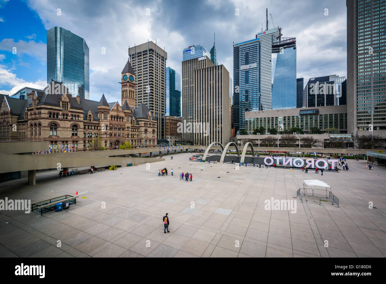 View of Nathan Phillips Square in downtown Toronto, Ontario Stock Photo ...