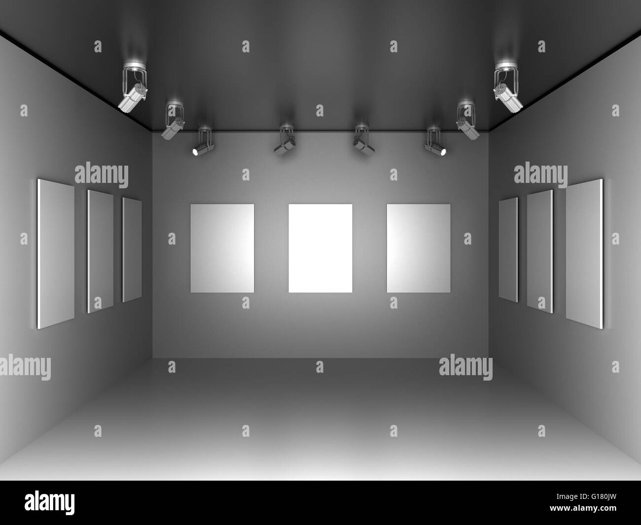 Empty museum hall, 3d rendering. Blank frames Stock Photo - Alamy