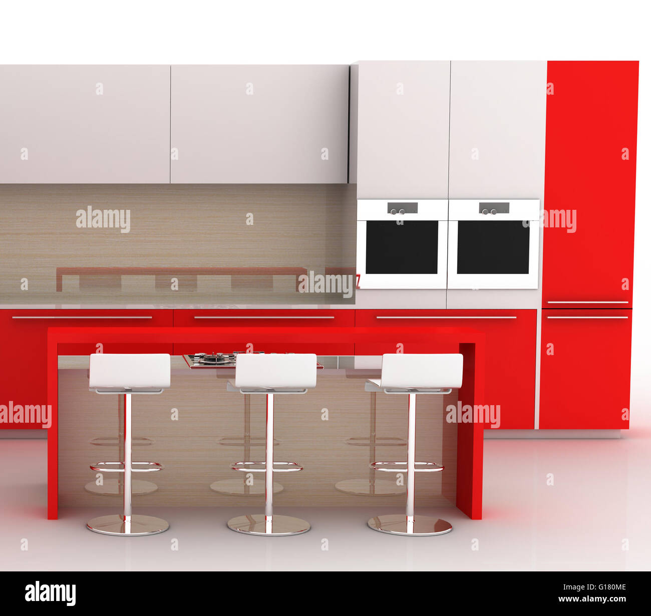 Empty kitchen exhibition booth, copy space illustration, 3d rendering ...
