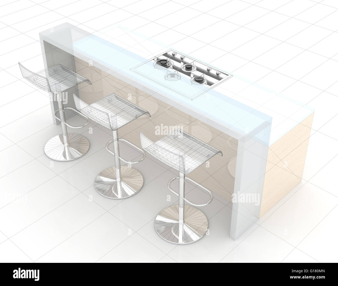 Empty kitchen exhibition booth, copy space illustration, 3d rendering ...