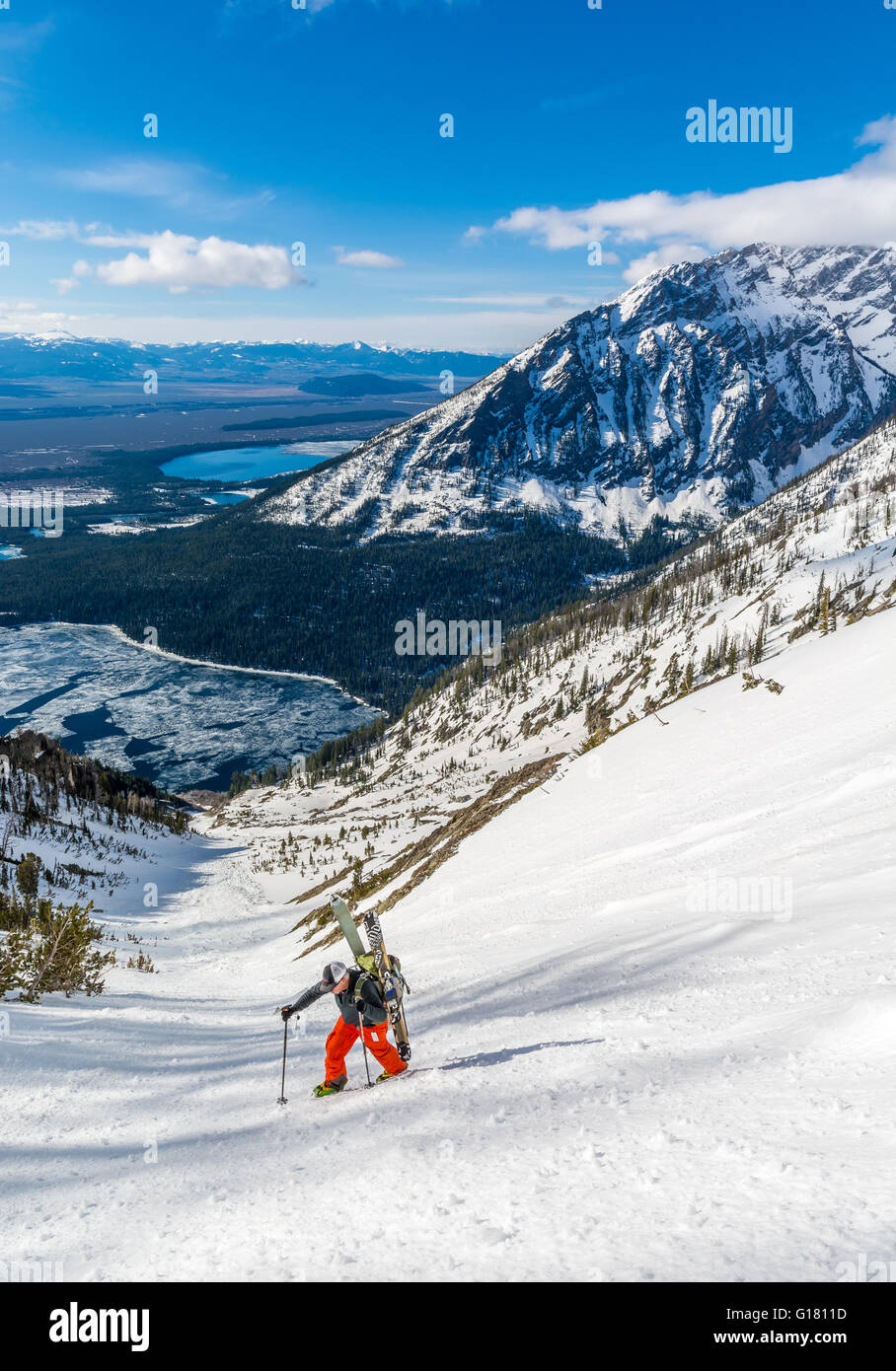 Cody Feuz on apprach to Mount Moran summit in the Grand Teton National ...