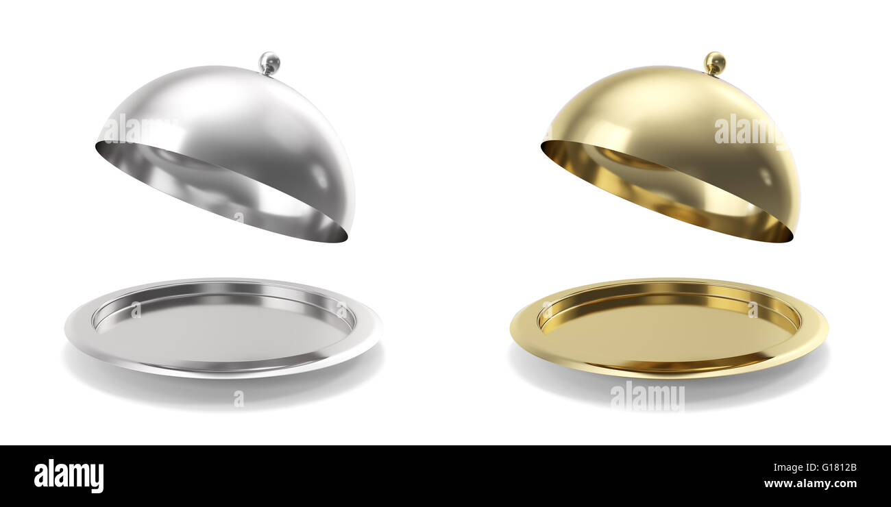 Set, collection opened cloche on white background Stock Photo - Alamy