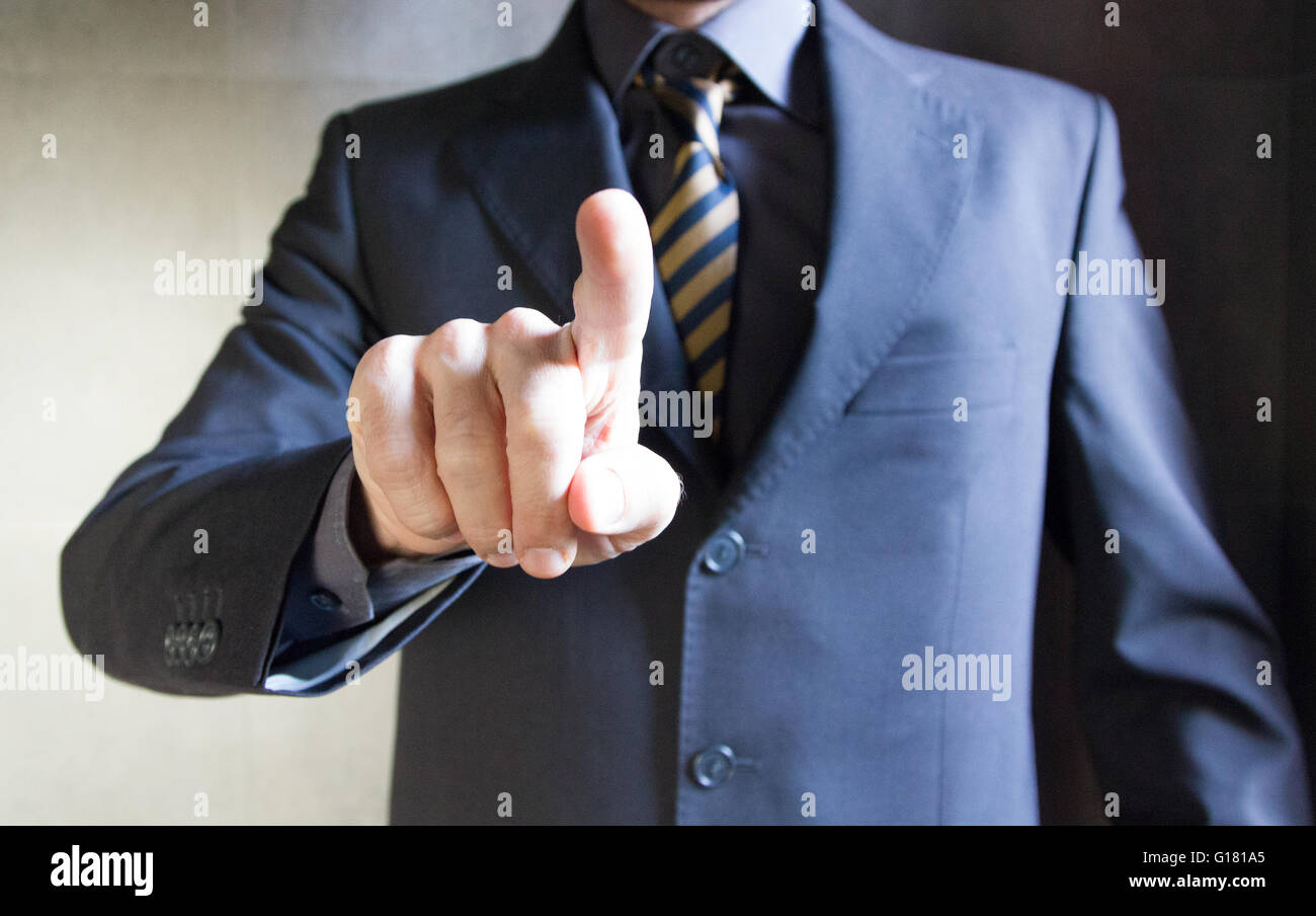 Elegant businessman point gesture, copy space image Stock Photo - Alamy