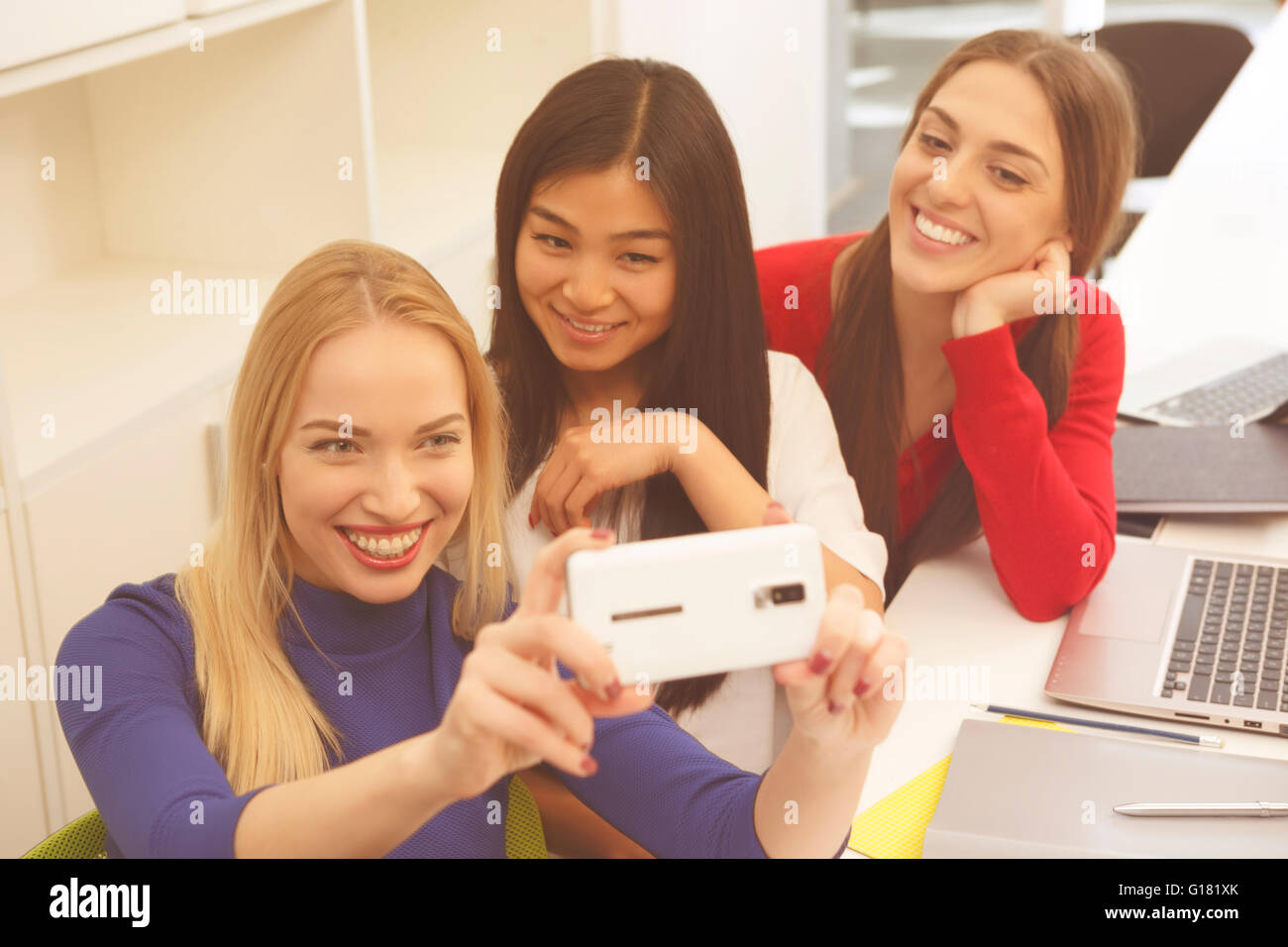 Students making selfies Stock Photo - Alamy