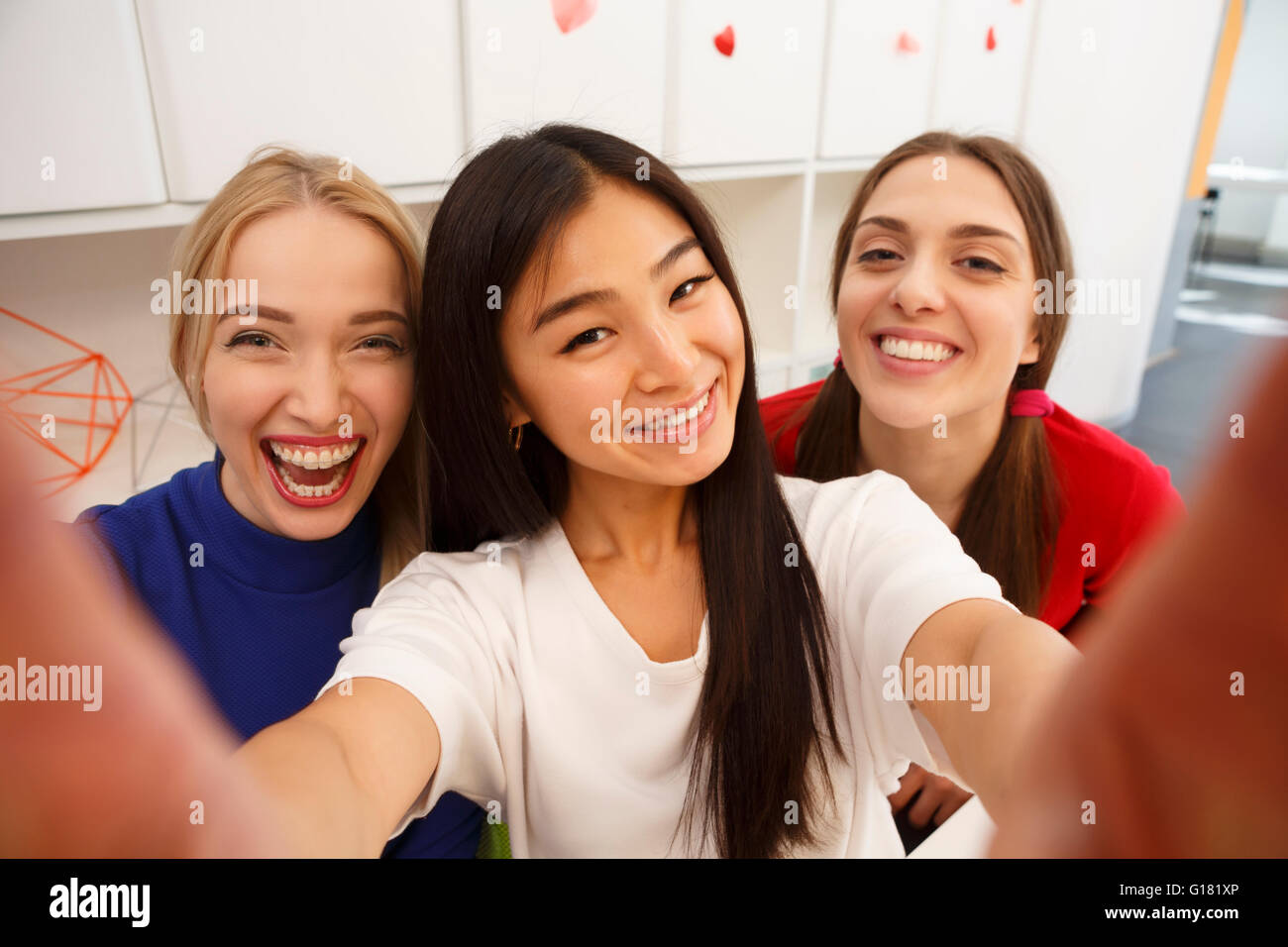 Students making selfies Stock Photo - Alamy