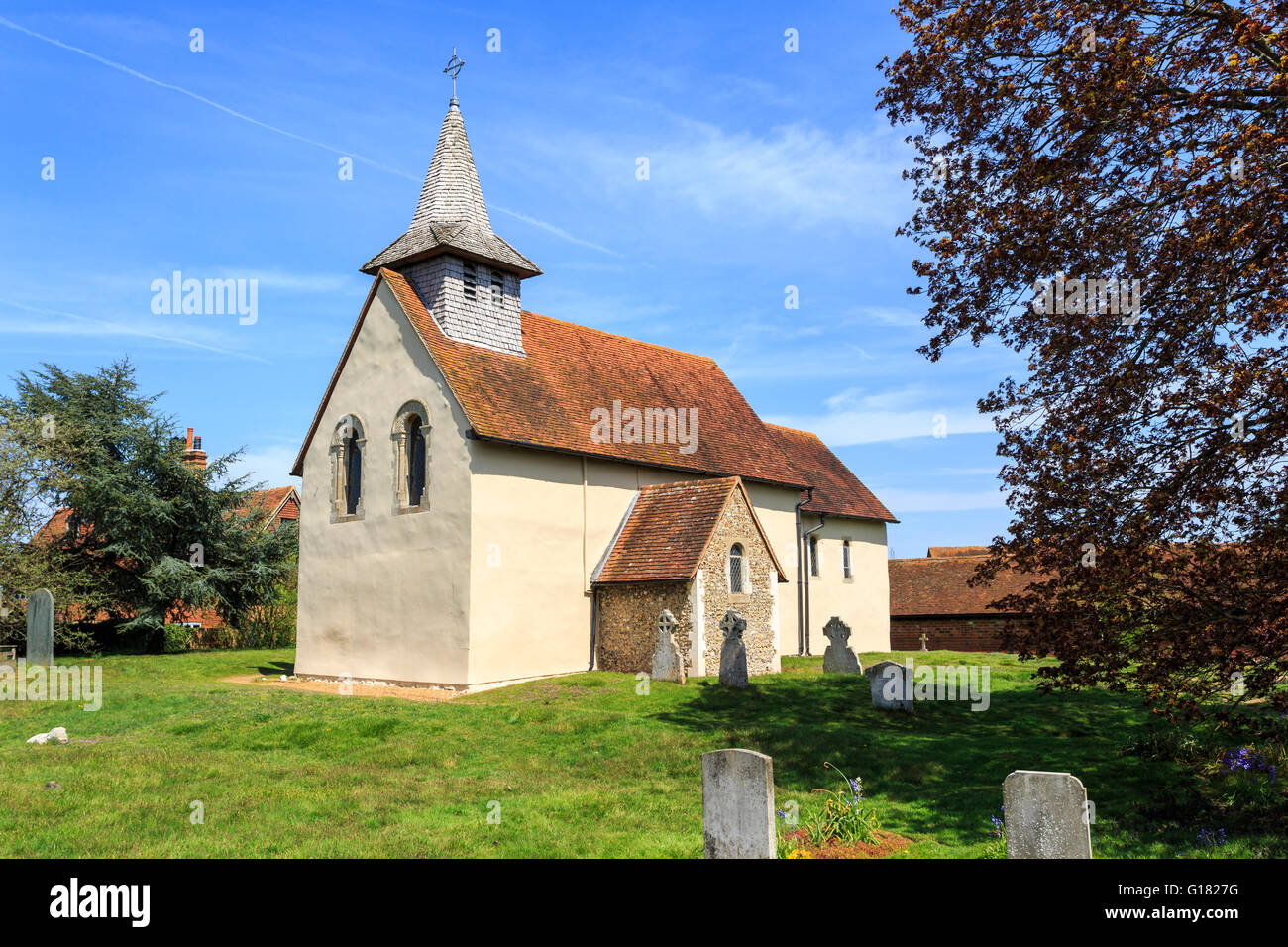 Wisley Church exterior, a small historic building in Wisley village ...