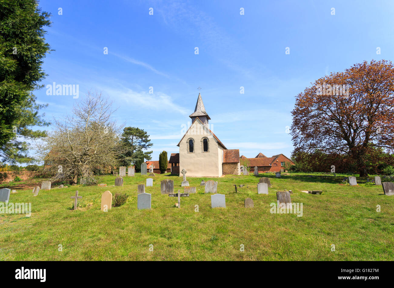 Wisley Church exterior, a small historic building in Wisley village ...