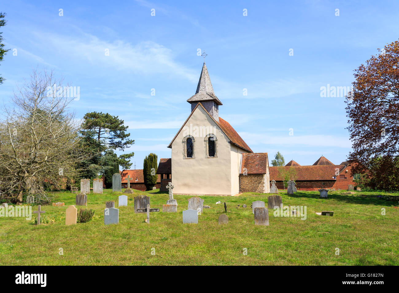 Wisley Church exterior, a small historic building in Wisley village ...