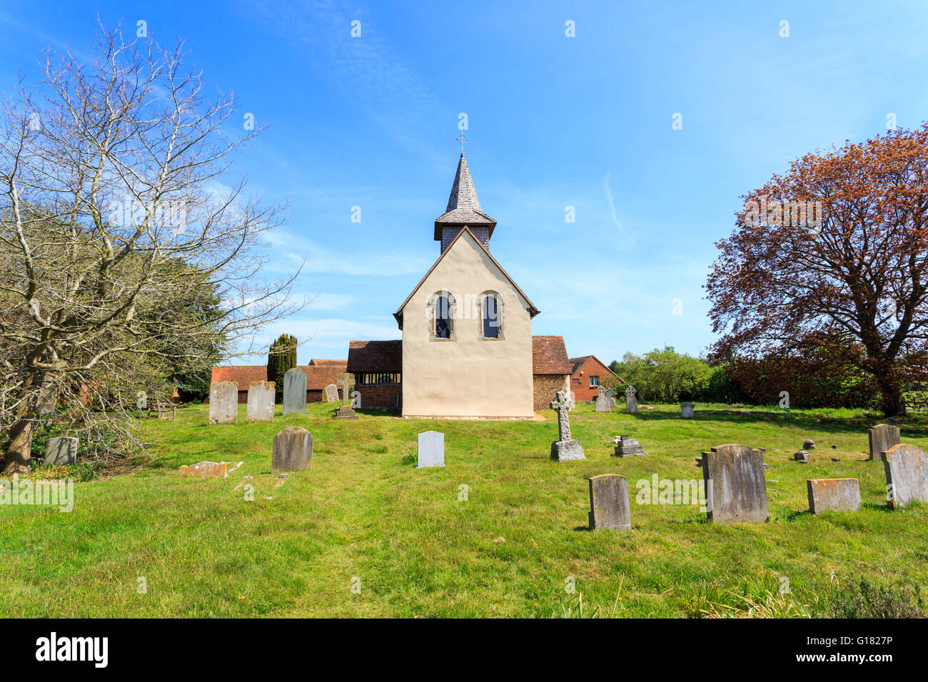 Wisley Church exterior, a small historic building in Wisley village ...