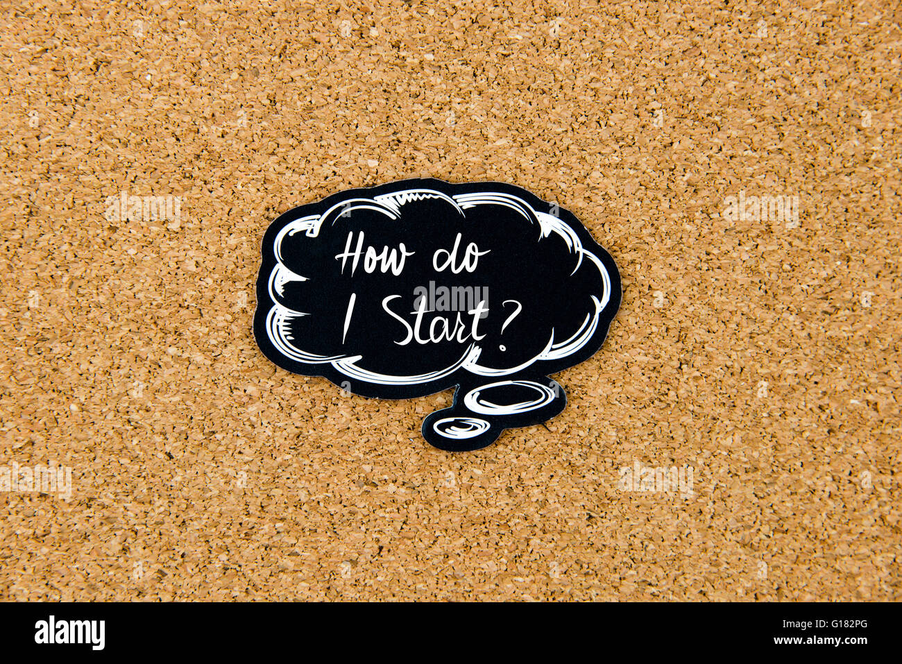 How Do I Start ? written on black thinking bubble over cork board ...