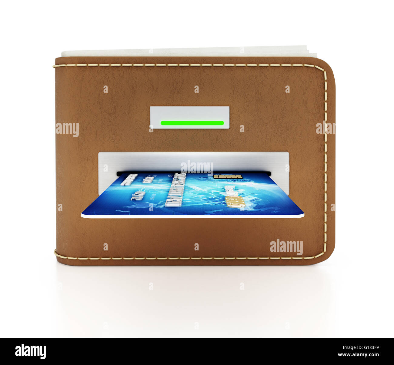 Leather wallet combined with ATM panels isolated on white background ...