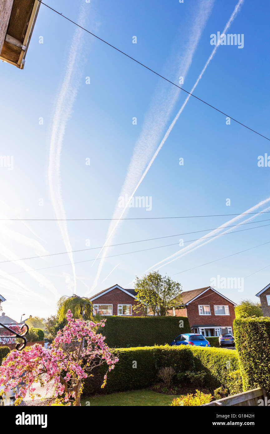 vapor trail trails from plane aircraft airplanes planes trail left in ...
