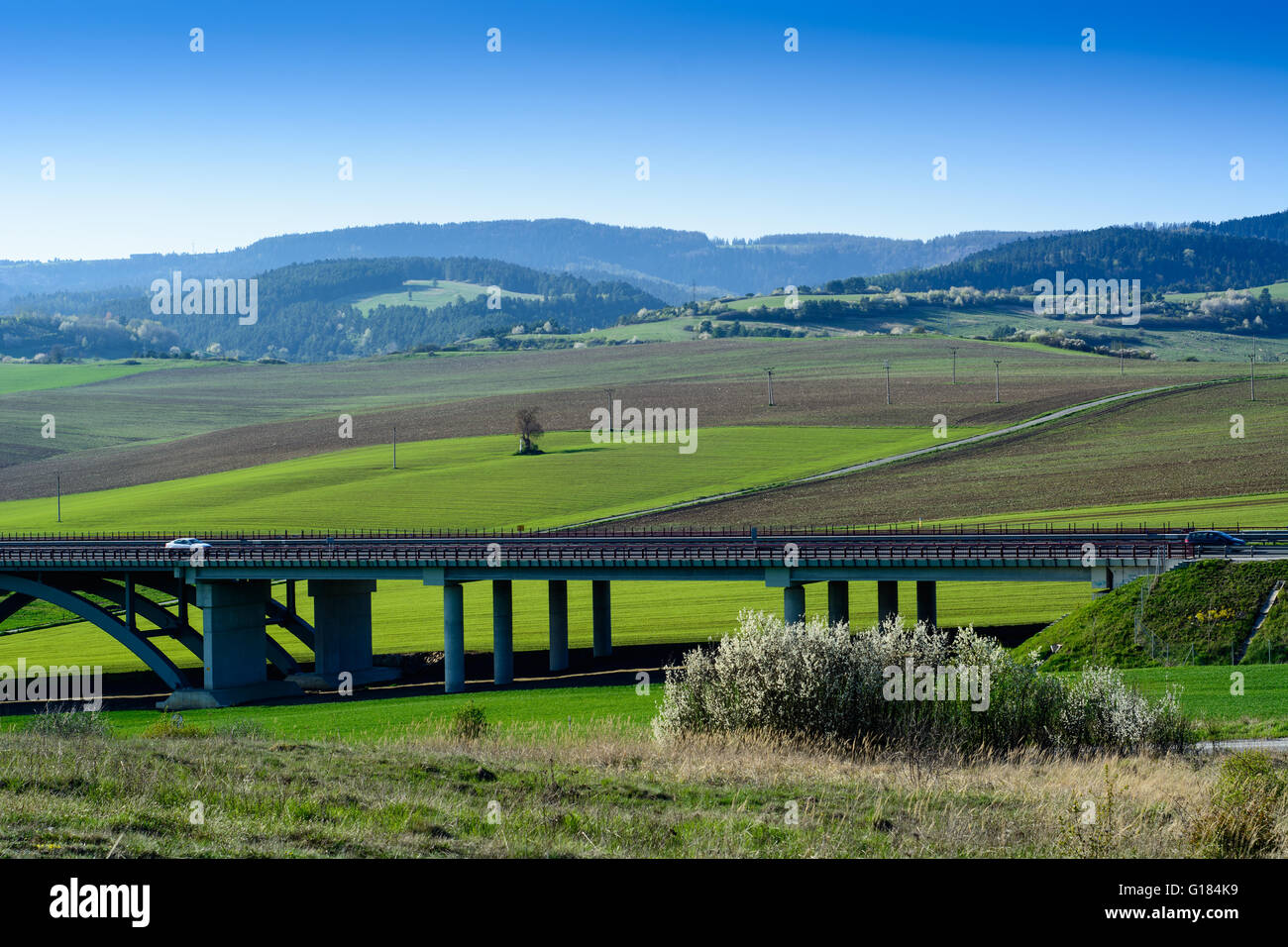 Spring landscape of Spis, Slovakia with highway bridge Stock Photo - Alamy