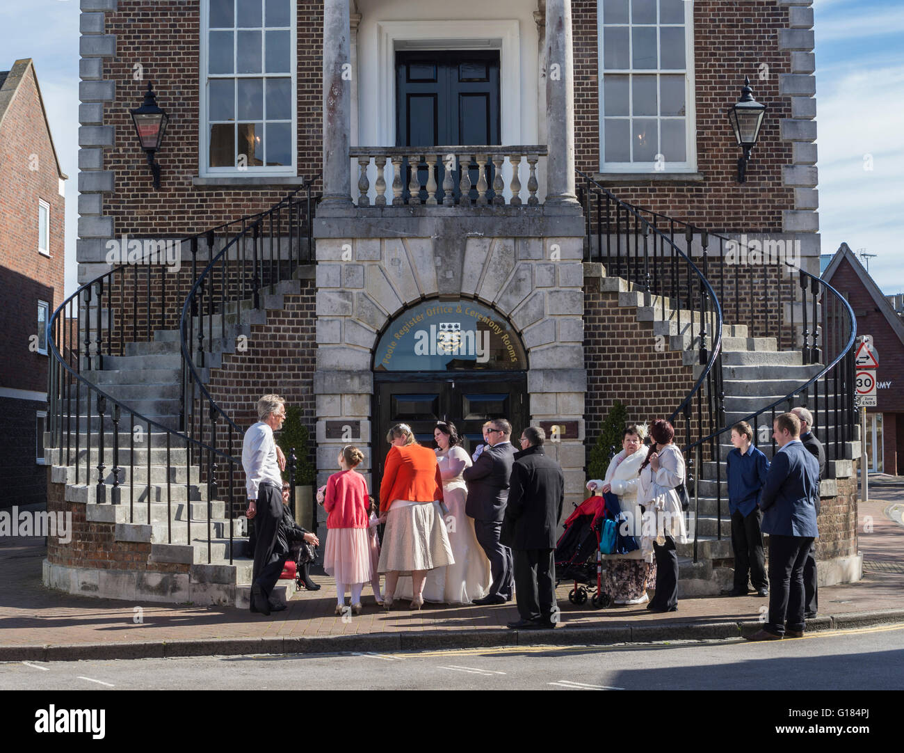 Wedding Group outside The Guildhall, Poole Registrar Office, Dorset, UK ...