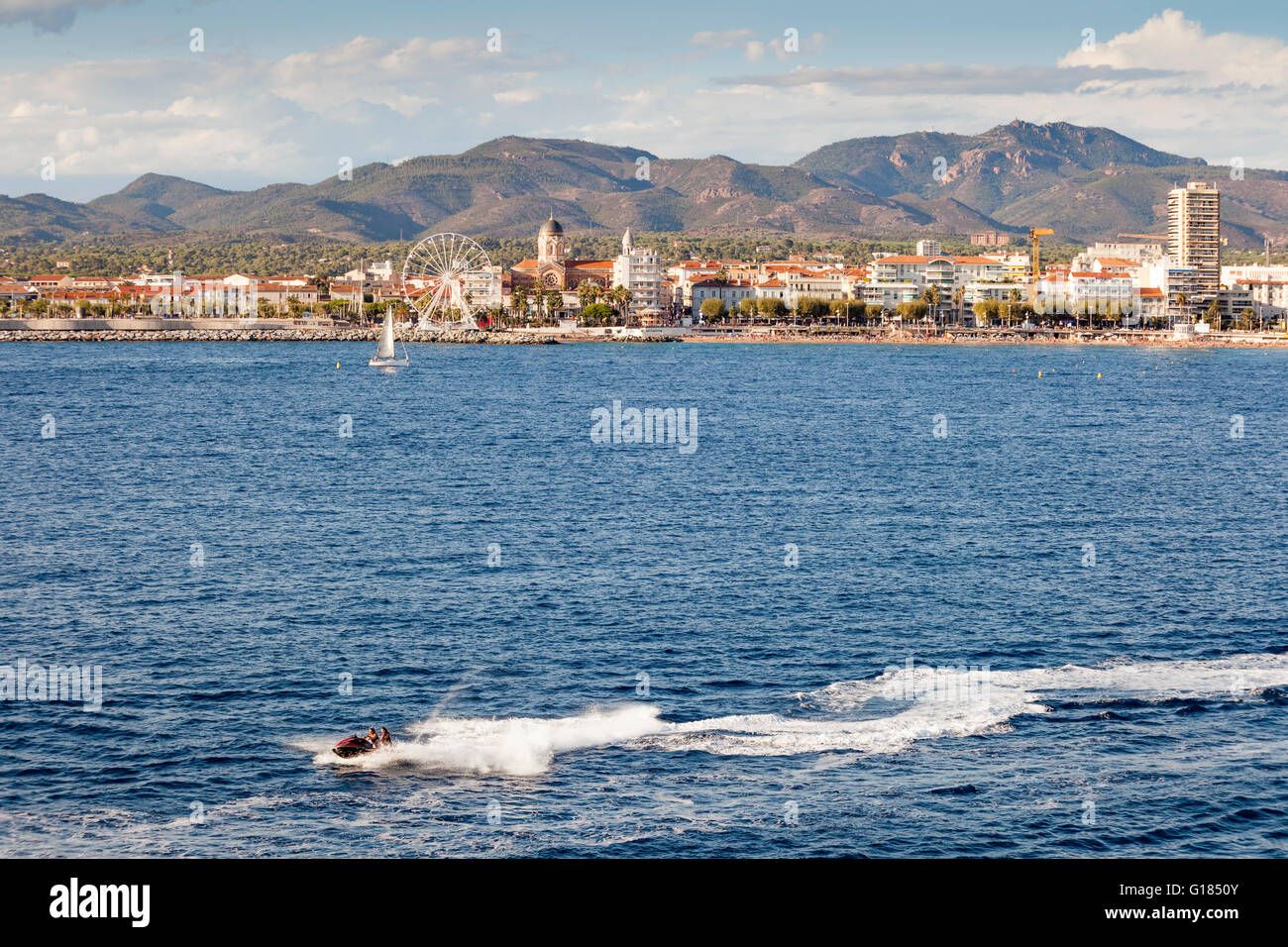 Saint Raphael town, taken from the sea, Cote D’Azur, France Stock Photo ...
