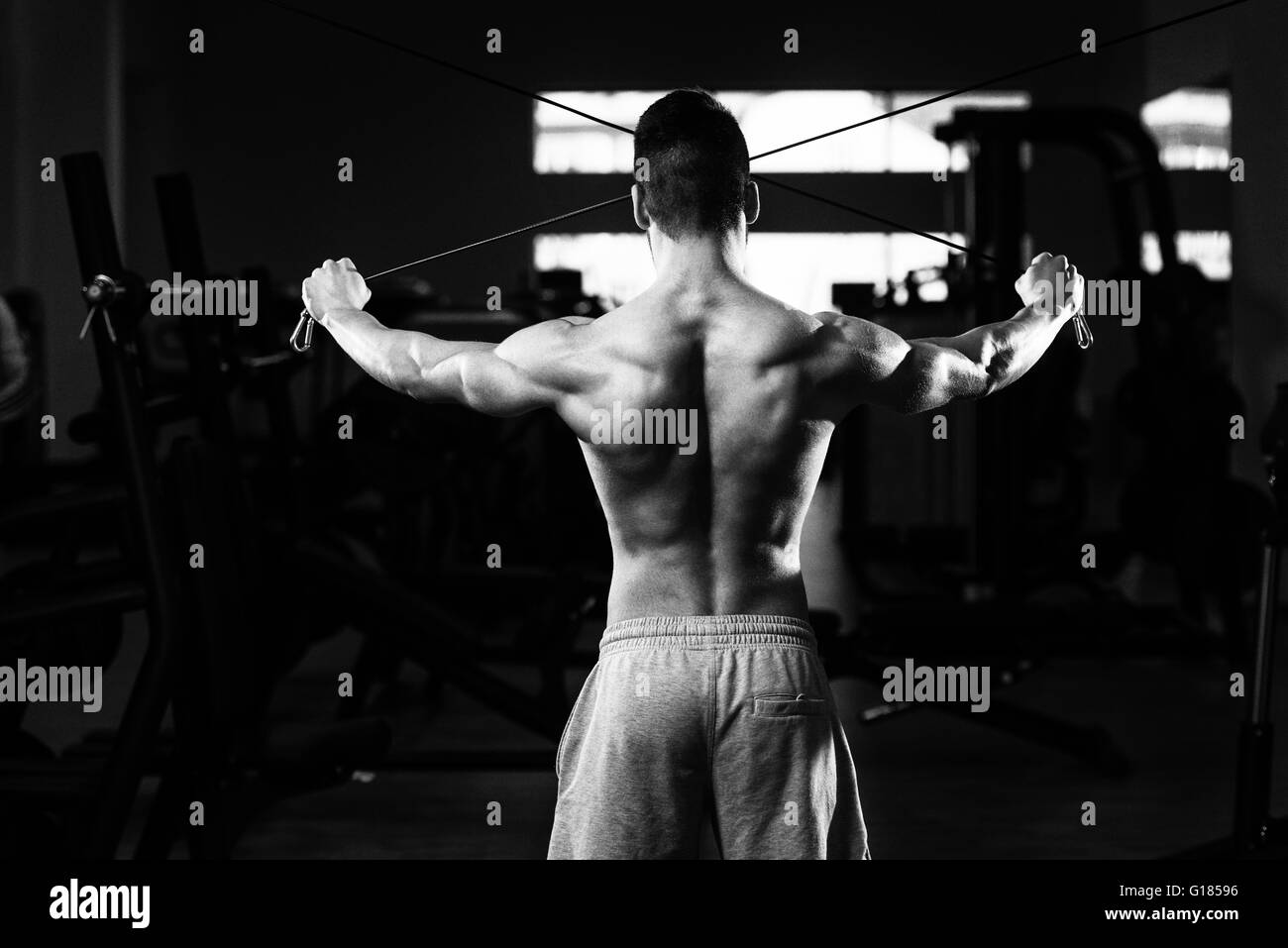 Male fitness model bodybuilder back Black and White Stock Photos ...