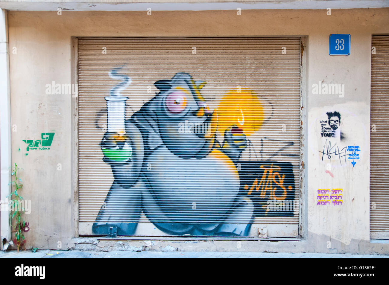 hippo with a water pipe Graffiti wall art in Florentin neighbourhood ...