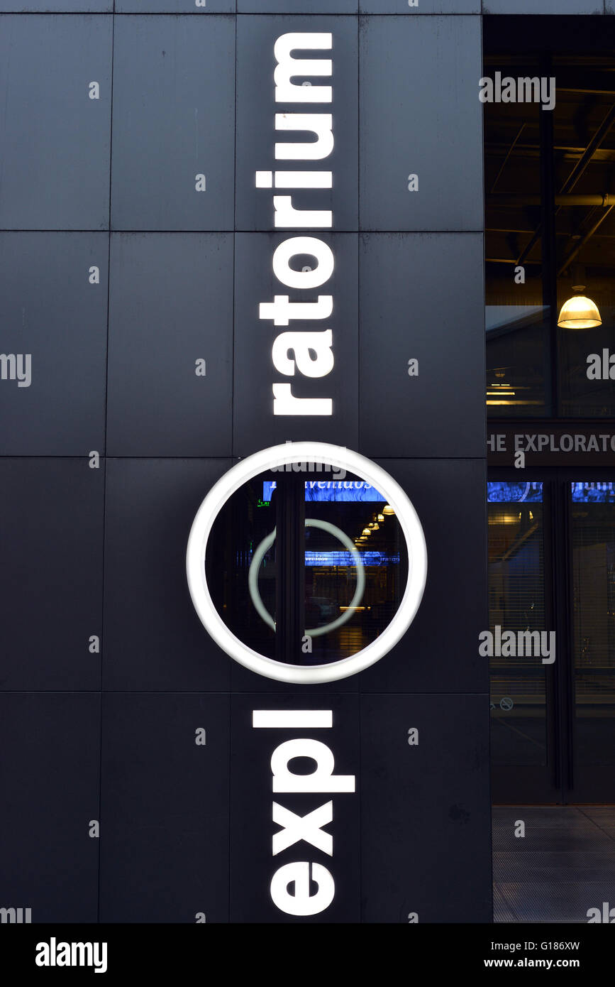 The entrance to the Exploratorium museum and learning space at Pier 15 ...