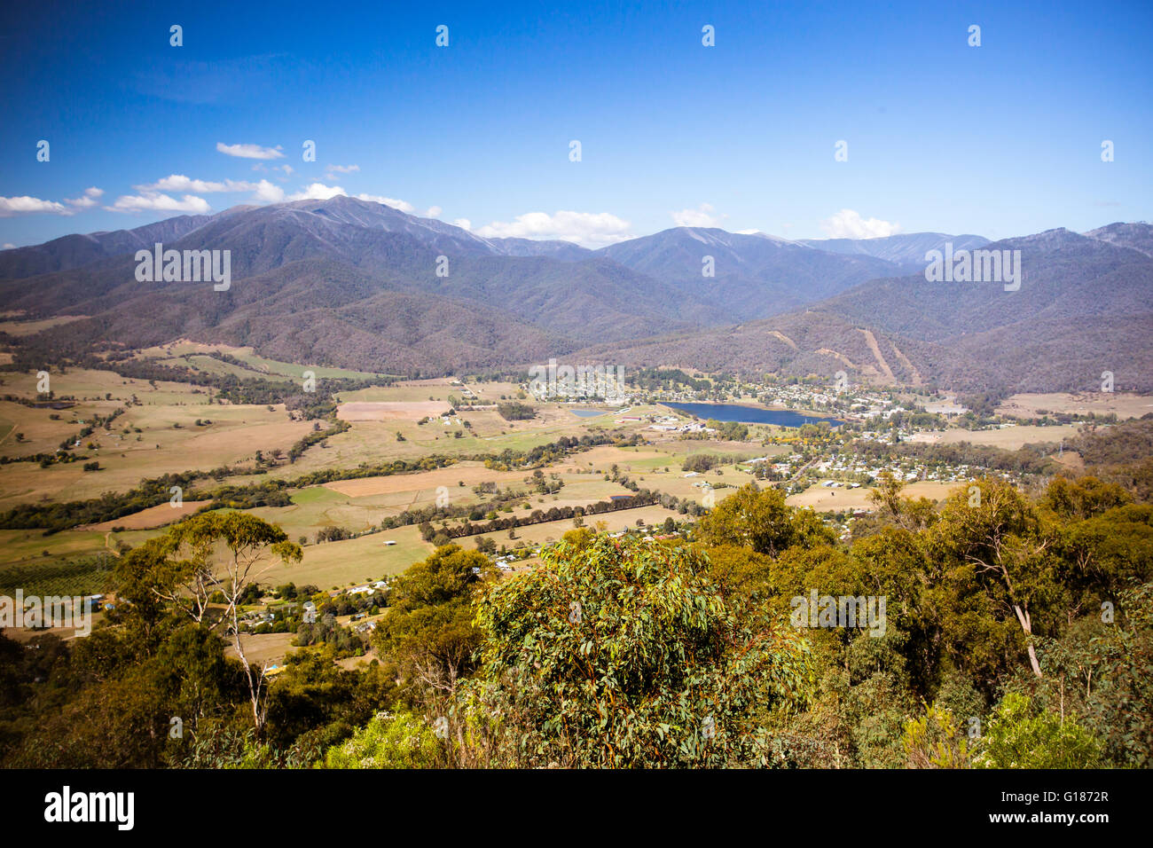 The view from Sullivans Lookout over the Kiewa Valley and the town of ...