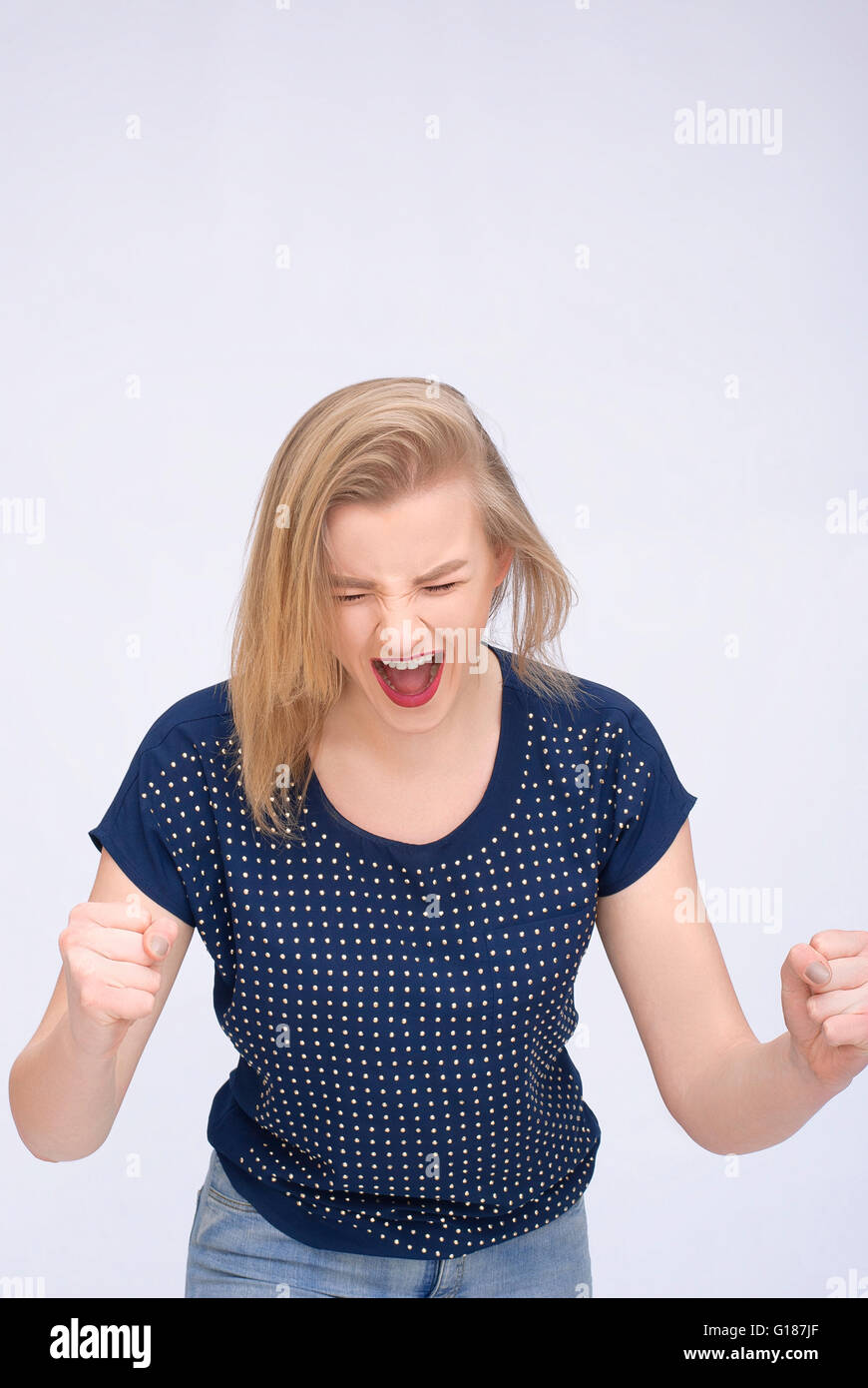 Portrait of screaming woman Stock Photo - Alamy