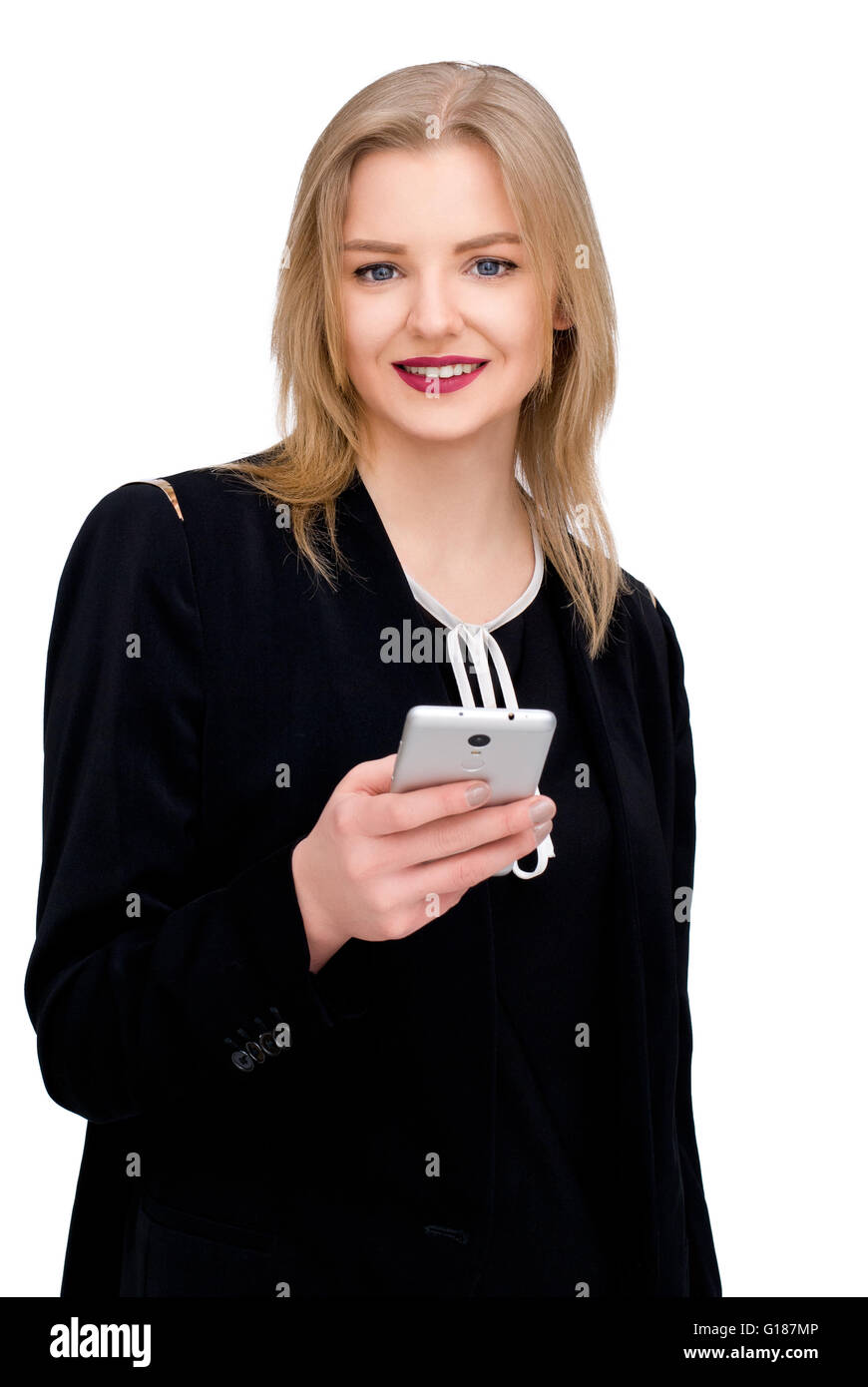 businesswoman with cell phone Stock Photo - Alamy