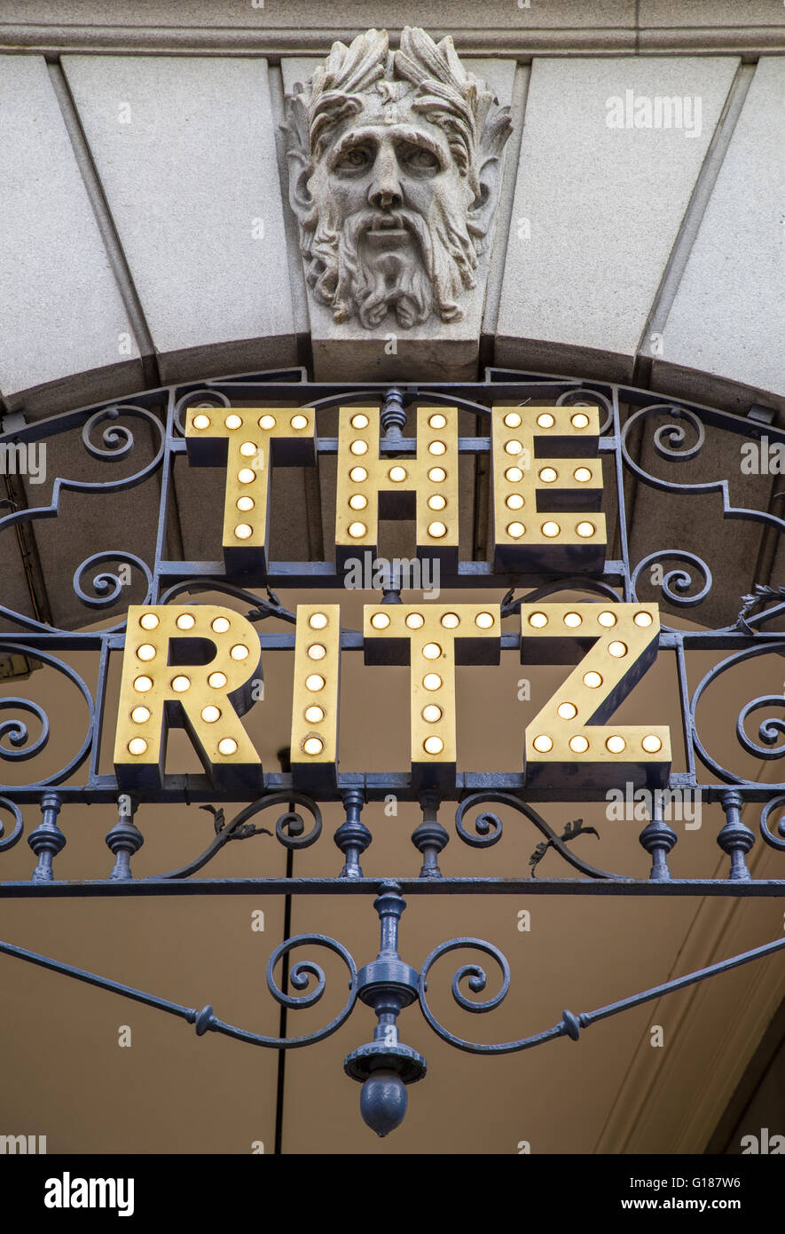 LONDON, UK - MAY 7TH 2016: A sign above the entrance to The Ritz hotel ...