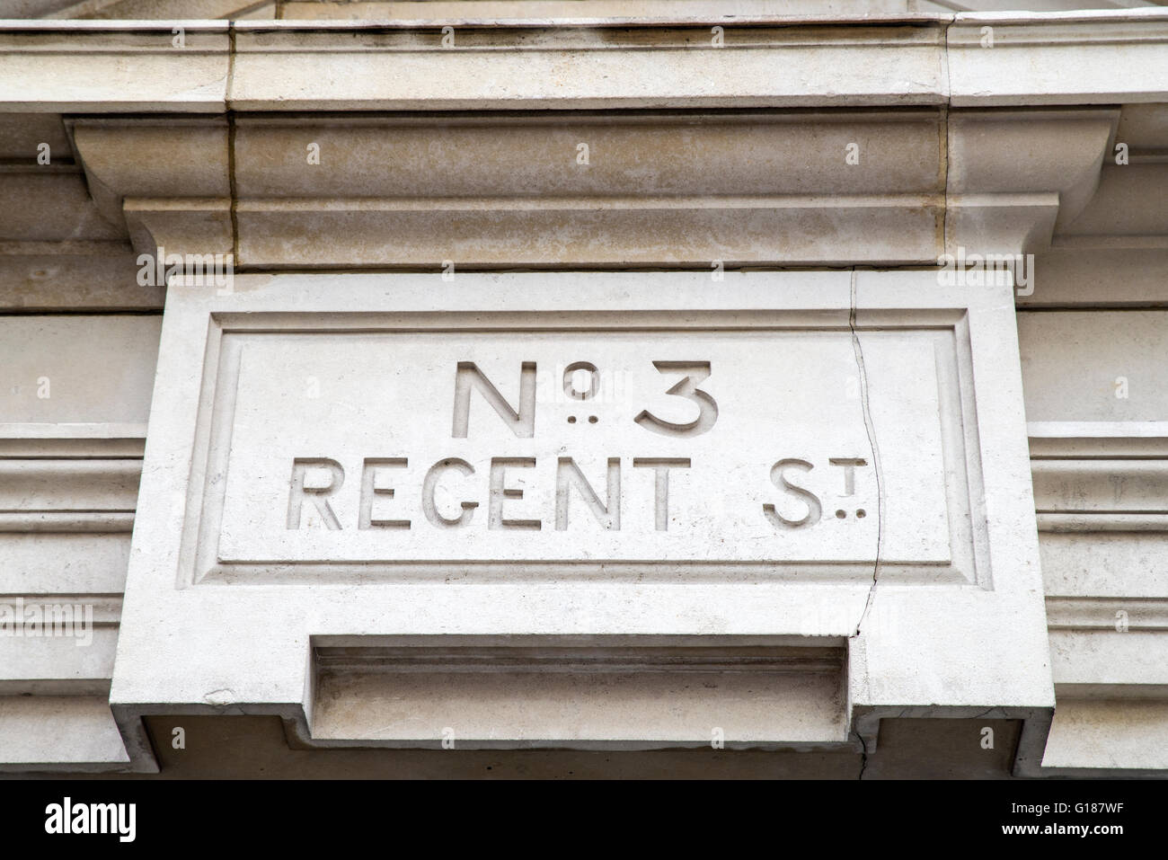 A sculptured sign for No. 3 Regent Street in central London Stock Photo ...