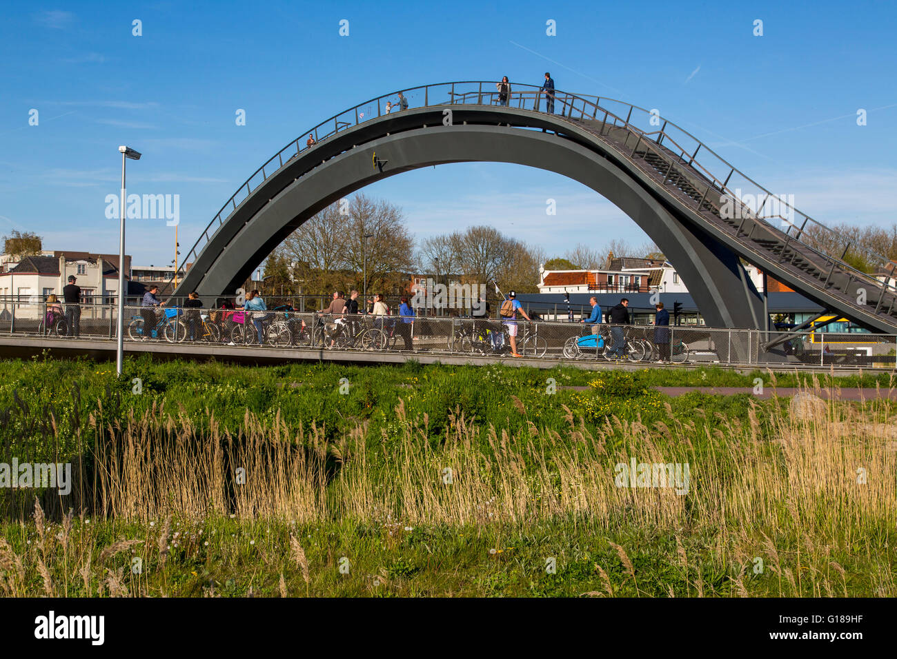 Cycle and pedestrian bridge, Melkwegbruk in Purmerend, North Holland ...