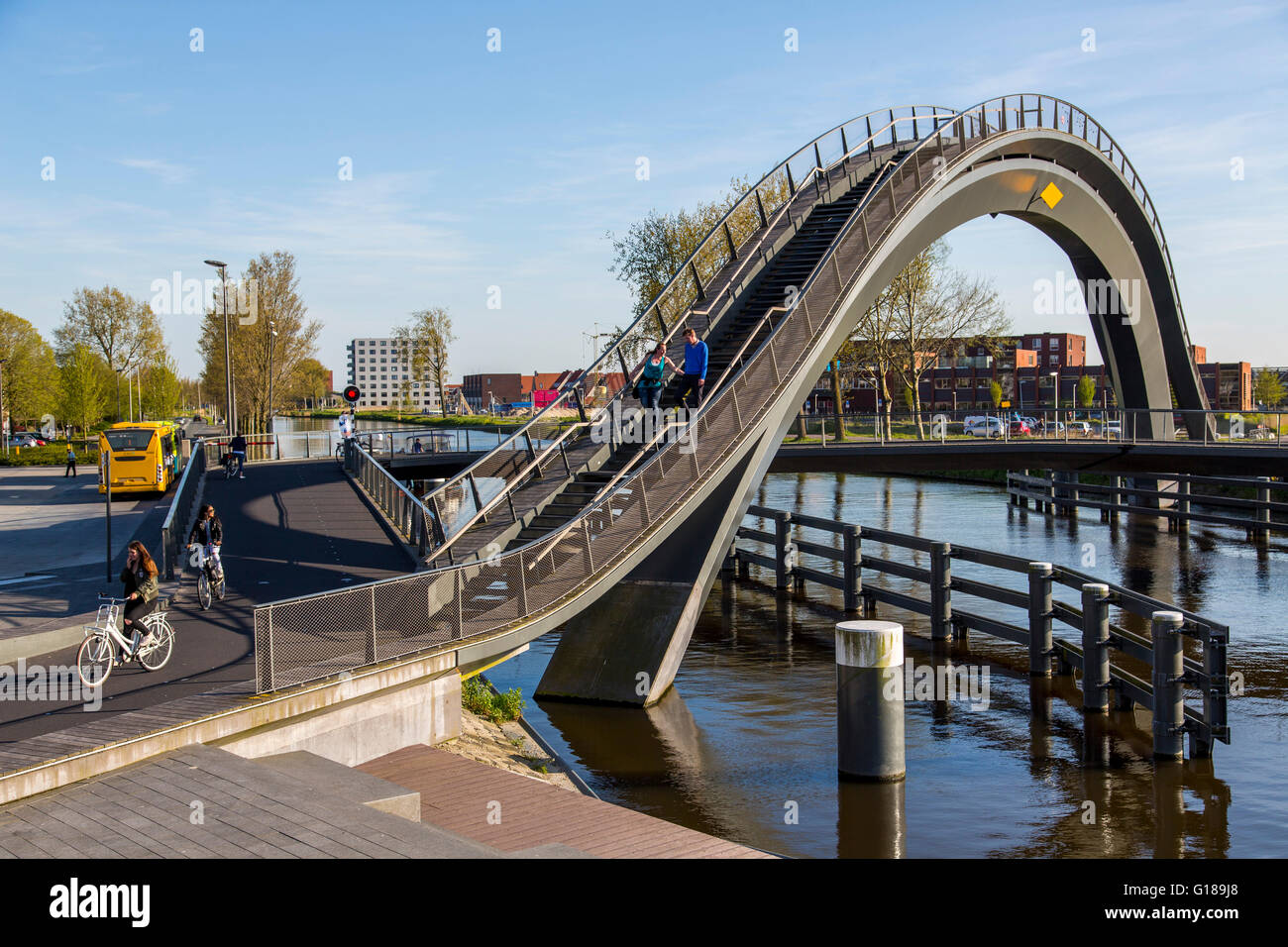 Cycle and pedestrian bridge, Melkwegbruk in Purmerend, North Holland ...