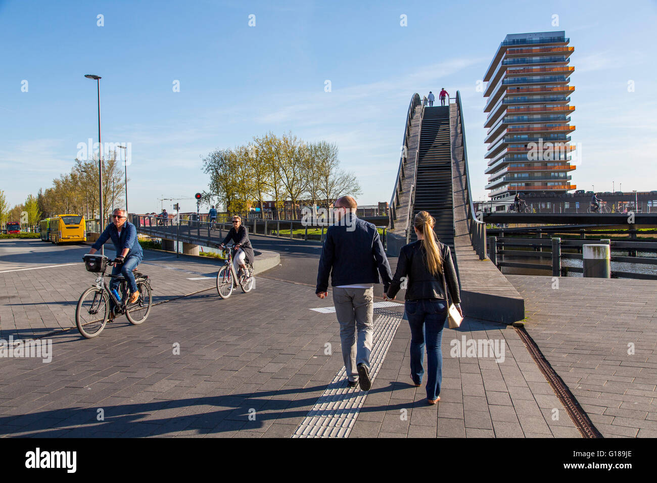Cycle and pedestrian bridge, Melkwegbruk in Purmerend, North Holland ...