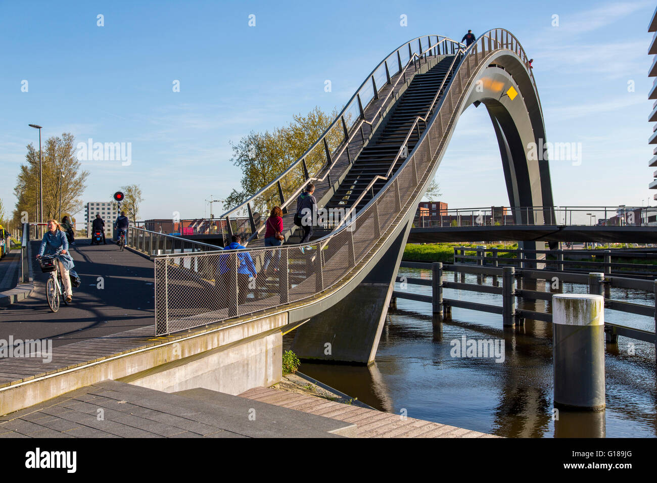 Cycle and pedestrian bridge, Melkwegbruk in Purmerend, North Holland ...