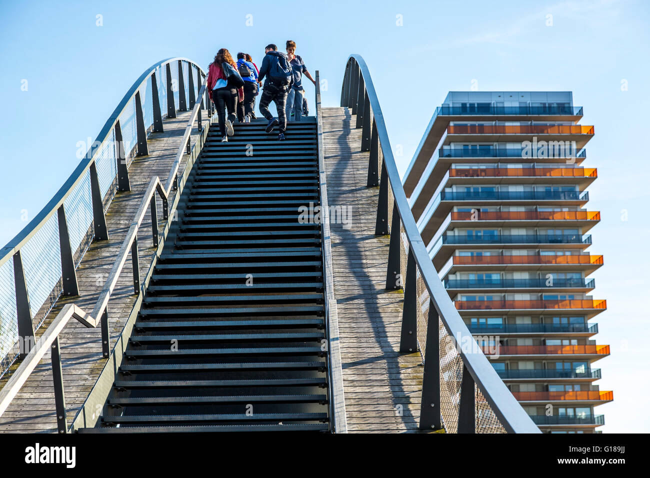 Cycle and pedestrian bridge, Melkwegbruk in Purmerend, North Holland ...